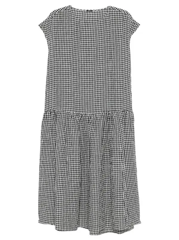 Apuntob Checked Cotton Midi Dress - Black