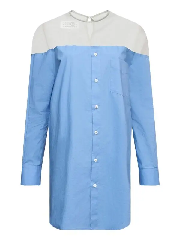MAISON MARGIELA Cotton Shirt With Knit Insert And Cuffed Sleeves - Sky Blue