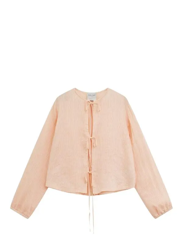FORTE_FORTE Striped Linen Blend Shirt With Front Ties - Pink