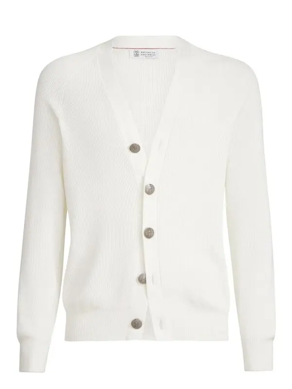 Brunello Cucinelli Ribbed Cotton Cardigan - White