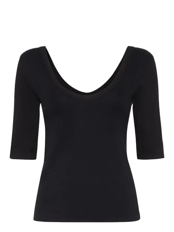 Brunello Cucinelli Cotton T-shirt With Scoop Neck And 3/4 Sleeves - Black