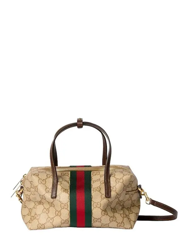 Gucci Mini Boston Bag With Web Gg Canvas - Beige