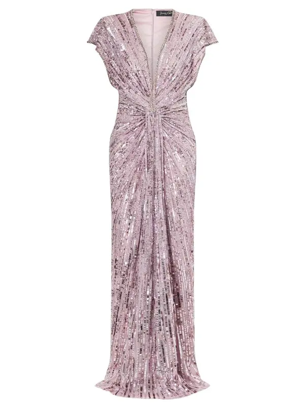 Jenny Packham Zola Twisted Crystal-embellished Sequined Tulle Gown - Lavender