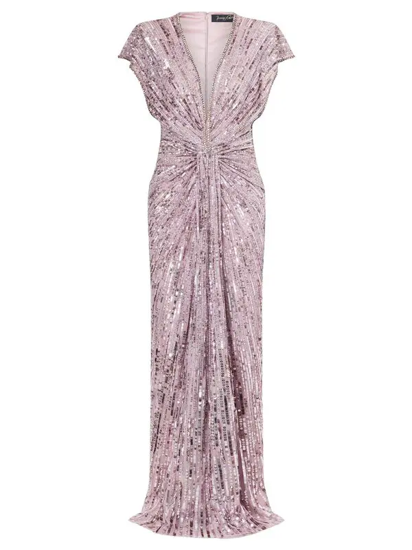 Jenny Packham Zola Twisted Crystal-embellished Sequined Tulle Gown - Purple