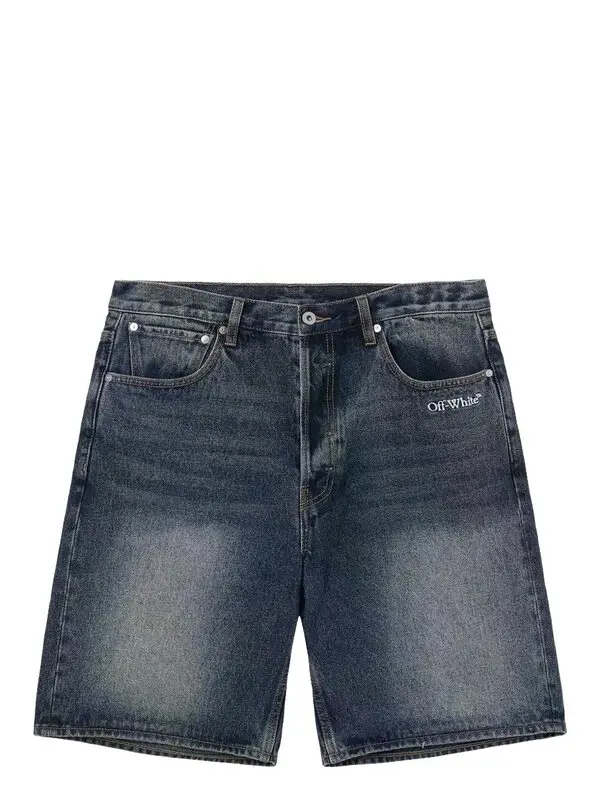 Off-White Arrows Motif Washed Denim Shorts - Blue