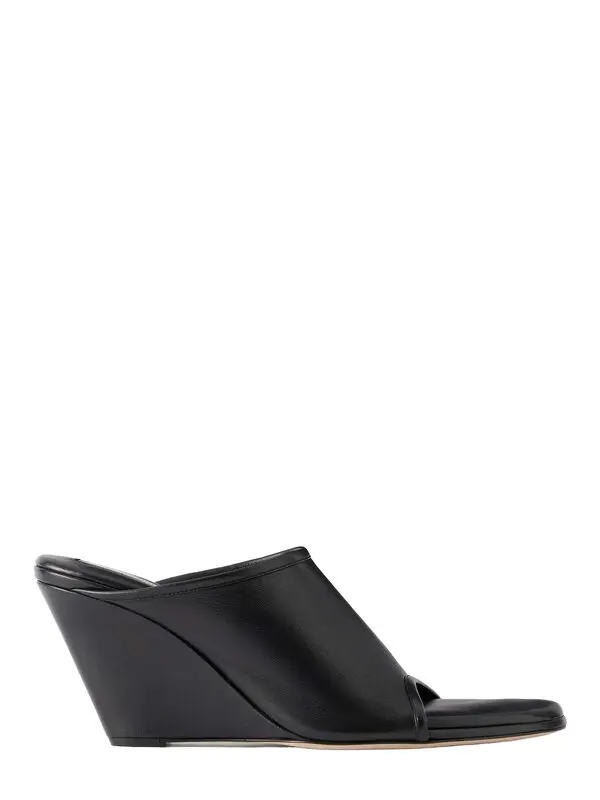 CHRISTEN Stretch Leather Wedge Mules - Black