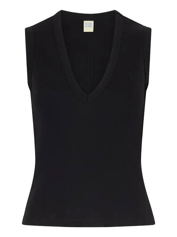 FLORE FLORE Dewi Organic Cotton-jersey V-neck Tank - Black