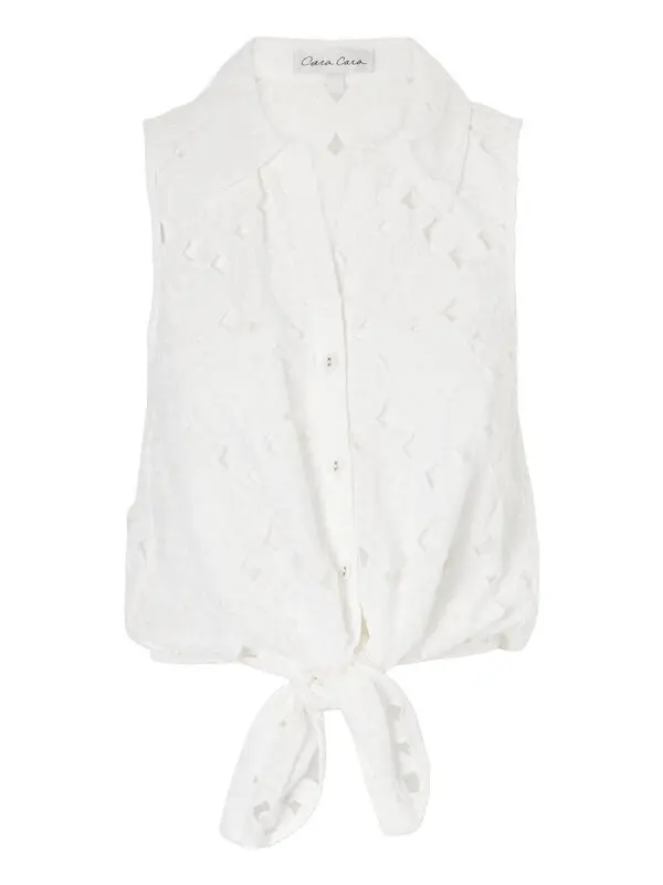 Cara Cara Highland Knotted Embroidered Cotton Blouse - White