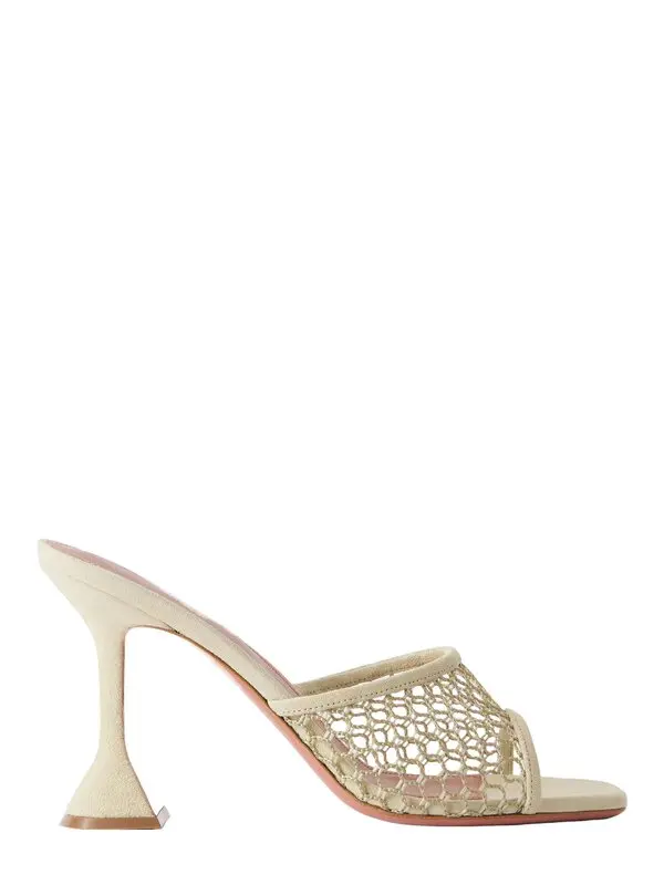 Amina Muaddi Lupita 95 Mesh Suede Sandals - Ecru