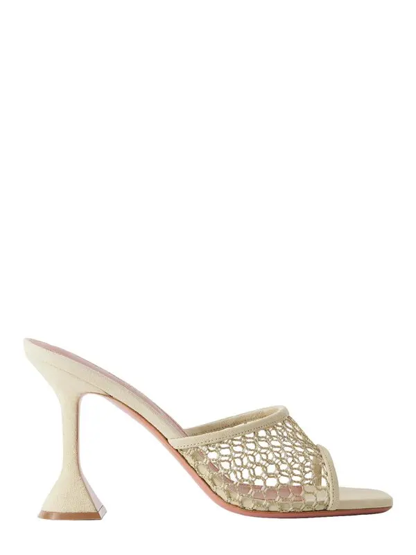 Amina Muaddi Lupita 95 Mesh Suede Sandals - Neutrals
