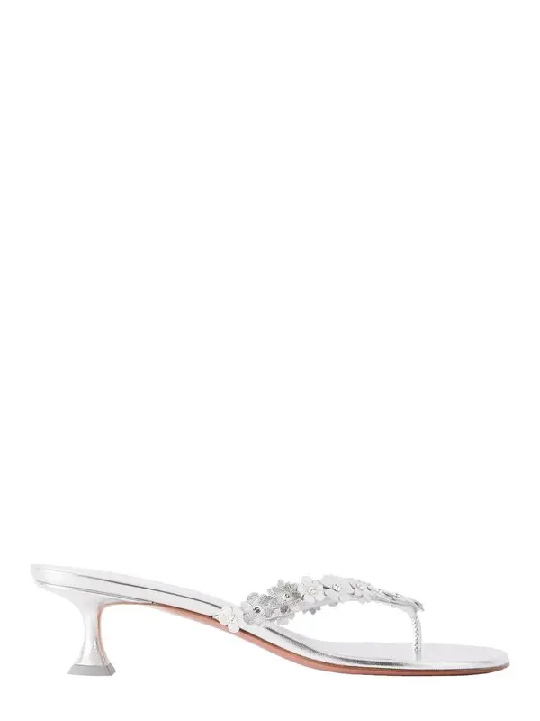 Amina Muaddi Janis Crystal-embellished Leather Thong Sandals - Silver