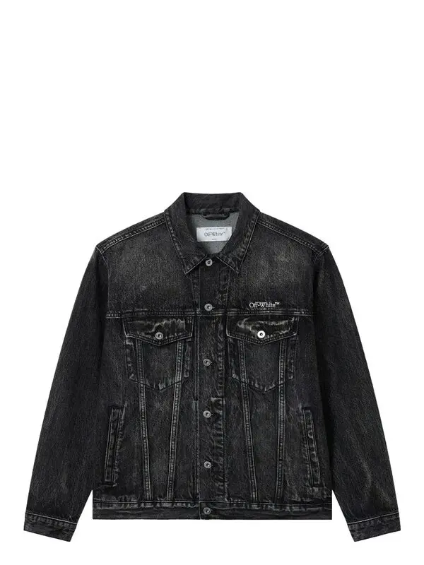 Off-White Arrows-print Washed Denim Jacket - Black