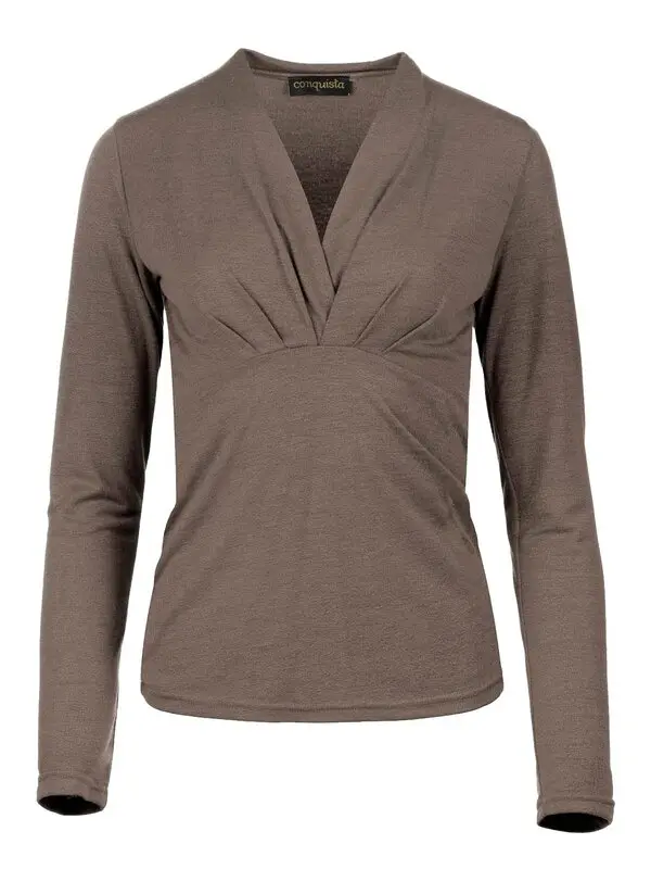 CONQUISTA Long Sleeve Faux Wrap Jersey Top - Grey