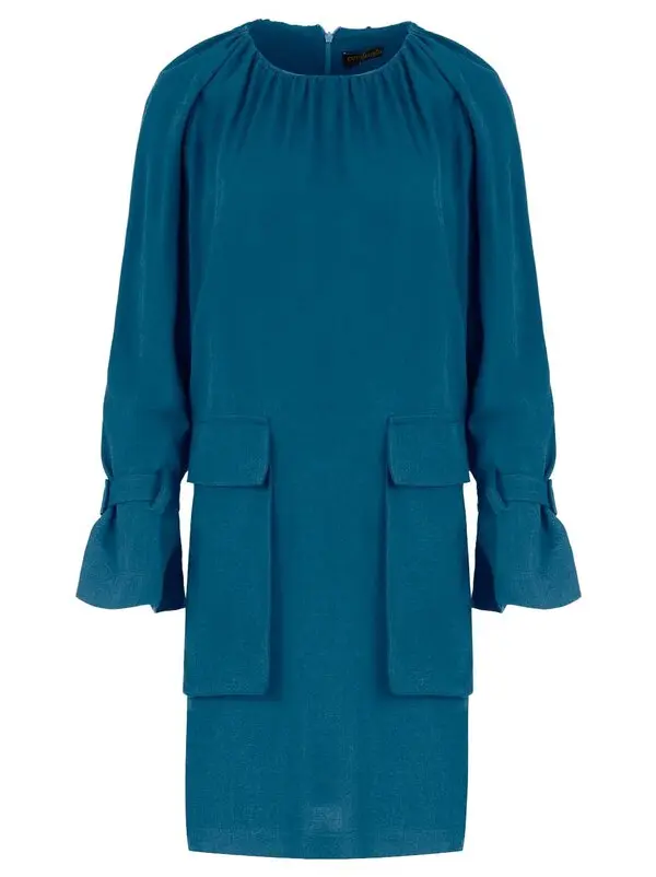 CONQUISTA Petrol Tencel Dress With Gathered Sleeves And Oversized Pockets - Blue