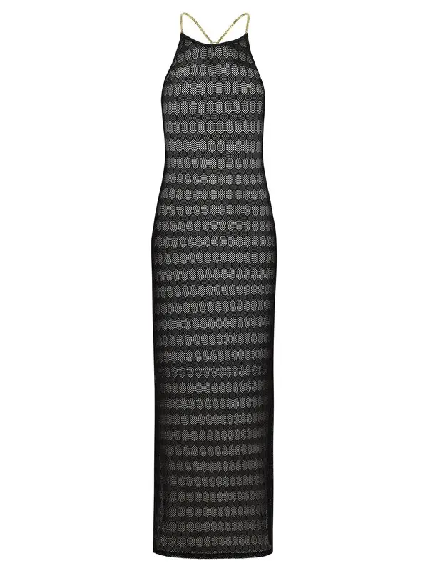 ADRIANA PAPPAS DESIGNS Geometric Maxi Dress With Gold Chain Detail - Black