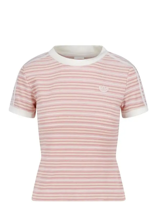 Adidas Summer Glow" Striped Cotton T-shirt - Pink