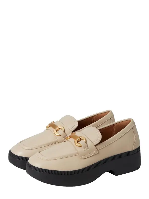 Fitflop F-luma Chunky-snaffle Leather Demi-wedge Loafers - Bone