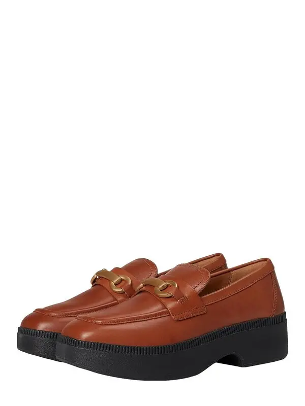 Fitflop F-luma Chunky-snaffle Leather Demi-wedge Loafers - Tan