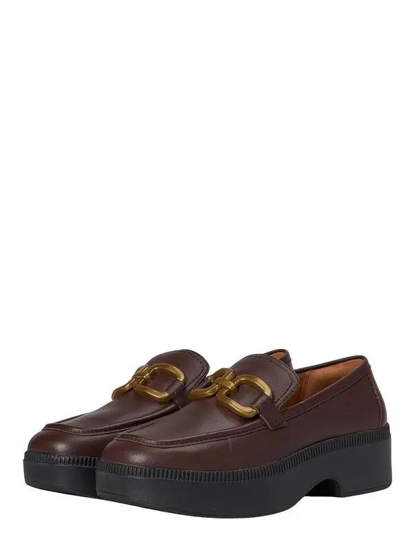Fitflop F-luma Square-chain Leather Platform Loafers - Brown