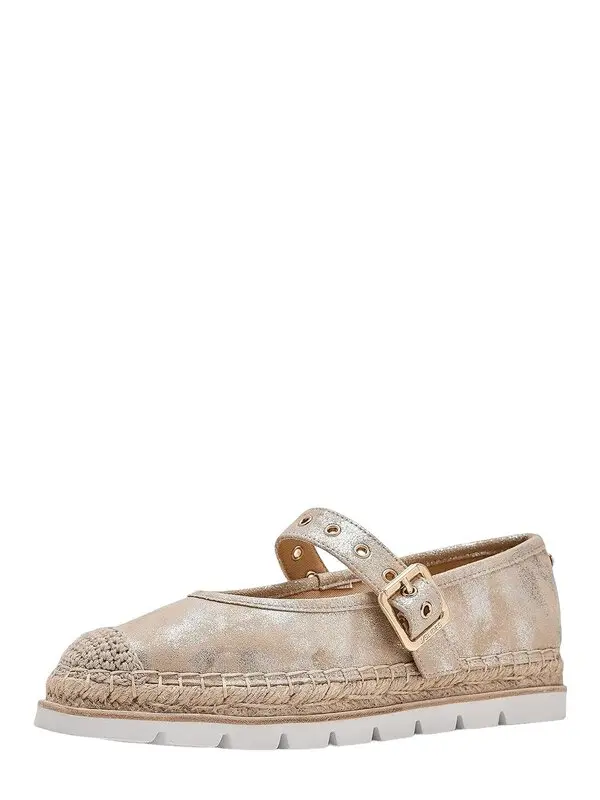 J/SLIDES NYC Metallic Leather Espadrille With Buckle Strap - Bone