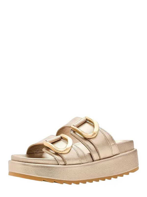 J/SLIDES NYC Sierra Platform Dress Sandals With Buckled Straps - Gold