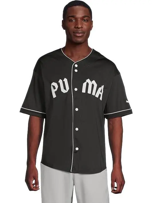 PUMA Oversized Lifestyle Baseball Jersey With V-neckline And Button Placket - Black