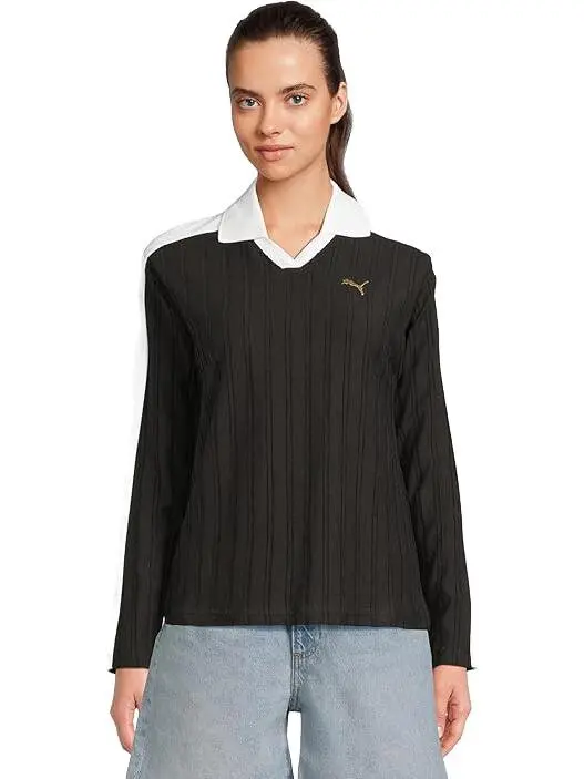 PUMA T7 Relaxed Long Sleeve Polo - Black