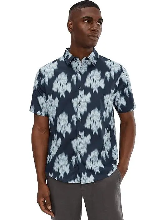 Vince Blurred Roses Short Sleeve French Placket Shirt Clothing - Studio Combo