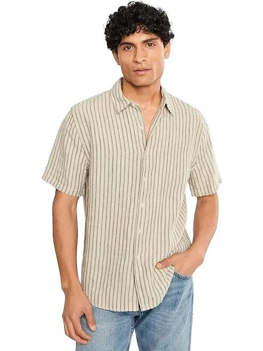 Vince Ballston Stripe Short Sleeve Hemp Shirt Clothing Parchment/coastal Stripe - Gray