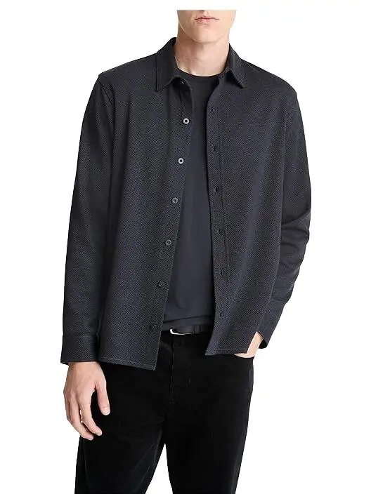 Vince Herringbone Long Sleeve Button Front Shirt Clothing Coastal - Navy