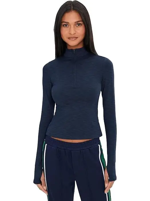 Splits59 Ribbed Half Zip Long Sleeve Top - Navy