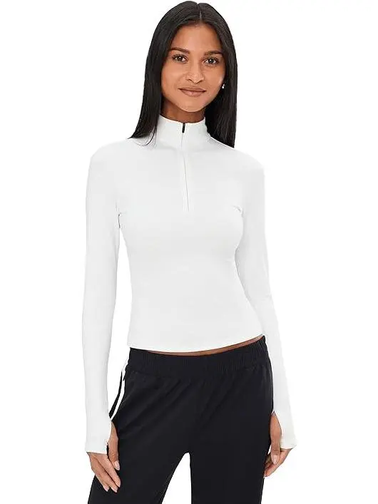 Splits59 Ribbed Half Zip Long Sleeve Top - White