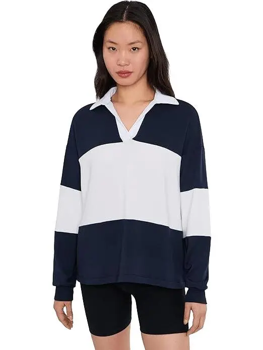 Splits59 Rugby Sweatshirt With Sporty Stripes And Collared Neckline - Navy