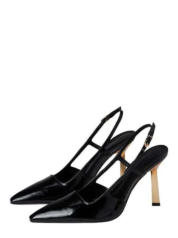 Schutz Sophia Pointed Toe Metallic Stiletto Slingback Pumps - Black