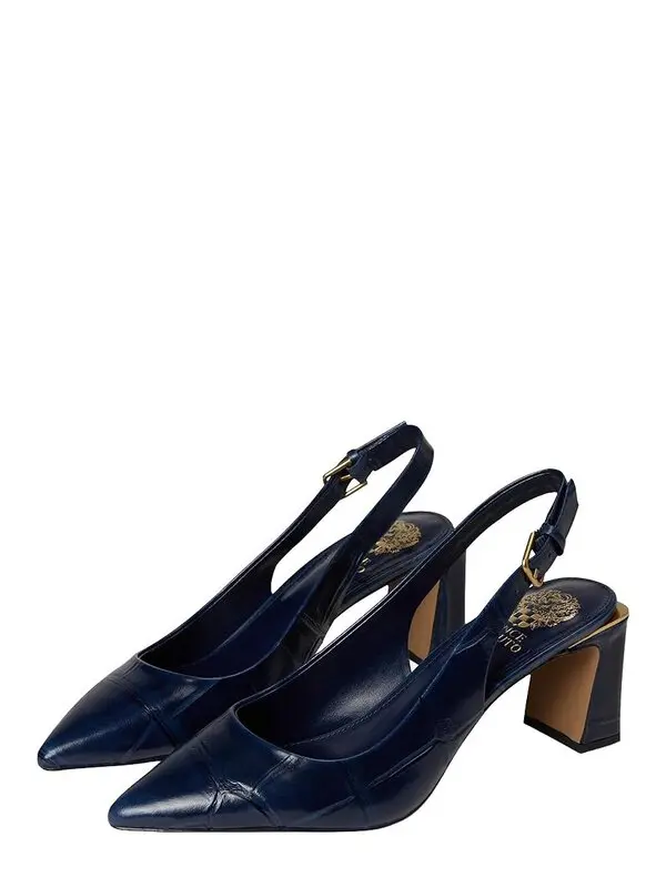 Vince Camuto Hamden Buckle Slingback Block Heel Pumps - Navy