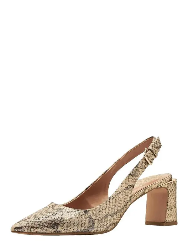 Vince Camuto Hamden Buckle Slingback Block Heel Pumps - Tan