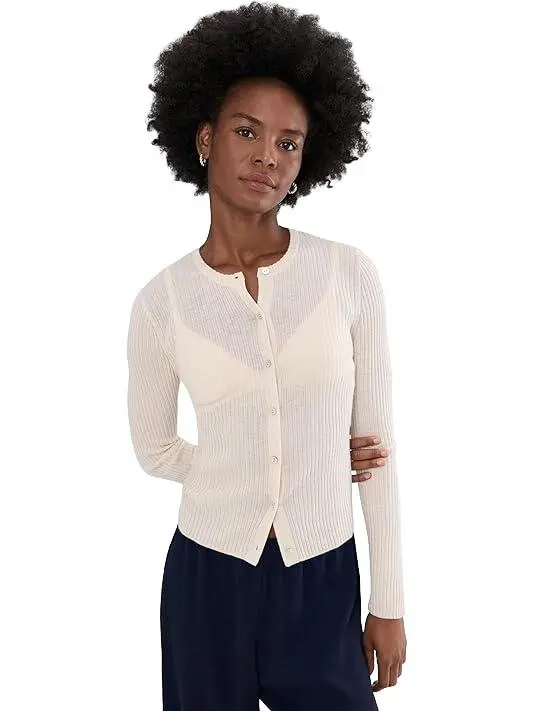 Vince Ribbed Cardigan Sweater - White