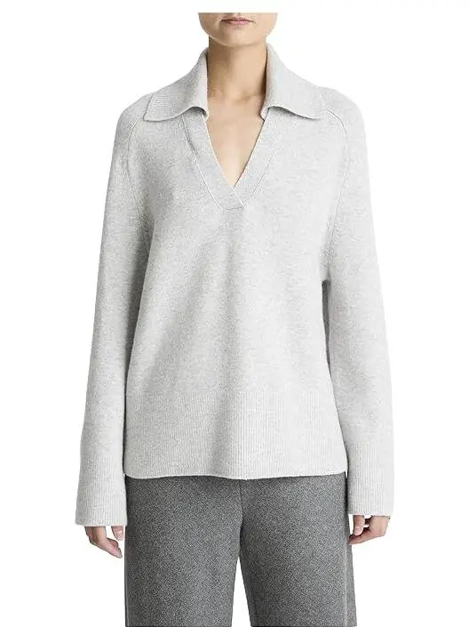 Vince Oversized Wool Cashmere Polo Sweater - Gray
