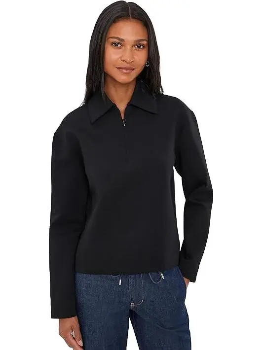 Vince Long Sleeve Collared Quarter Zip - Black