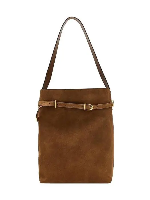 Madewell Suede Belted Bucket Tote - Brown