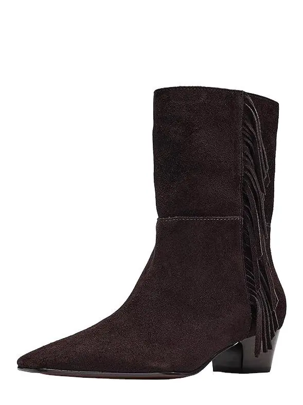 Madewell The Lexie Fringed Ankle Boot In Suede - Brown