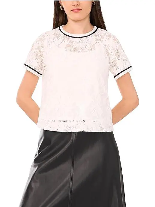 Vince Camuto Lace Crew Neck Top - White