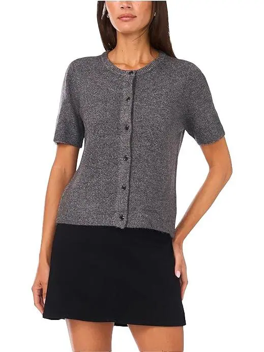 Vince Camuto Short Sleeve Cardigan Sweater - Gray