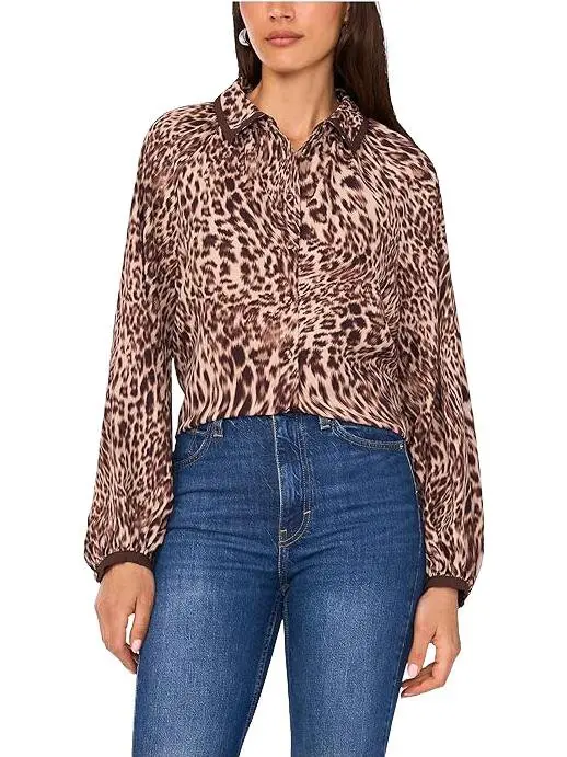 Vince Camuto Printed Raglan Sleeve Shirt - Gray