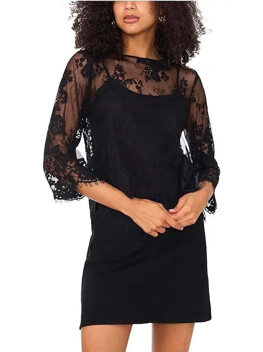 Vince Camuto Scalloped Lace Top - Black