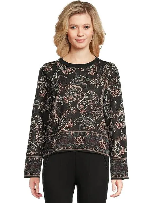Vince Camuto Festival Paisley Crew Neck Sweater - Black