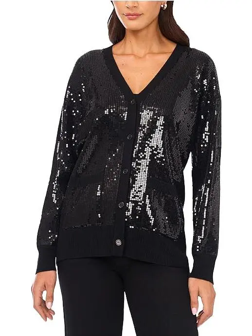Vince Camuto Sequined V-neck Cardigan - Black