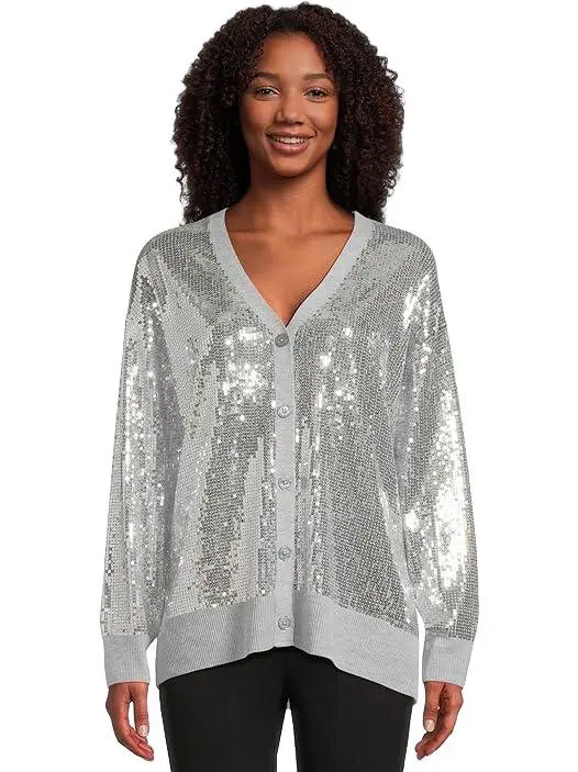 Vince Camuto Sequined V-neck Cardigan - Gray