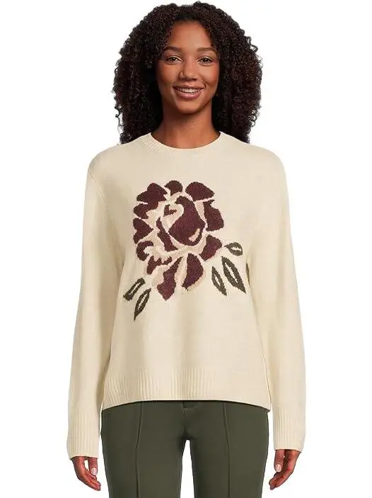 Vince Camuto Rose Crew Neck Pullover - Bone