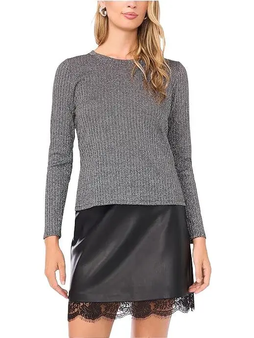 Vince Camuto Crew Neck Long Sleeve Top - Black